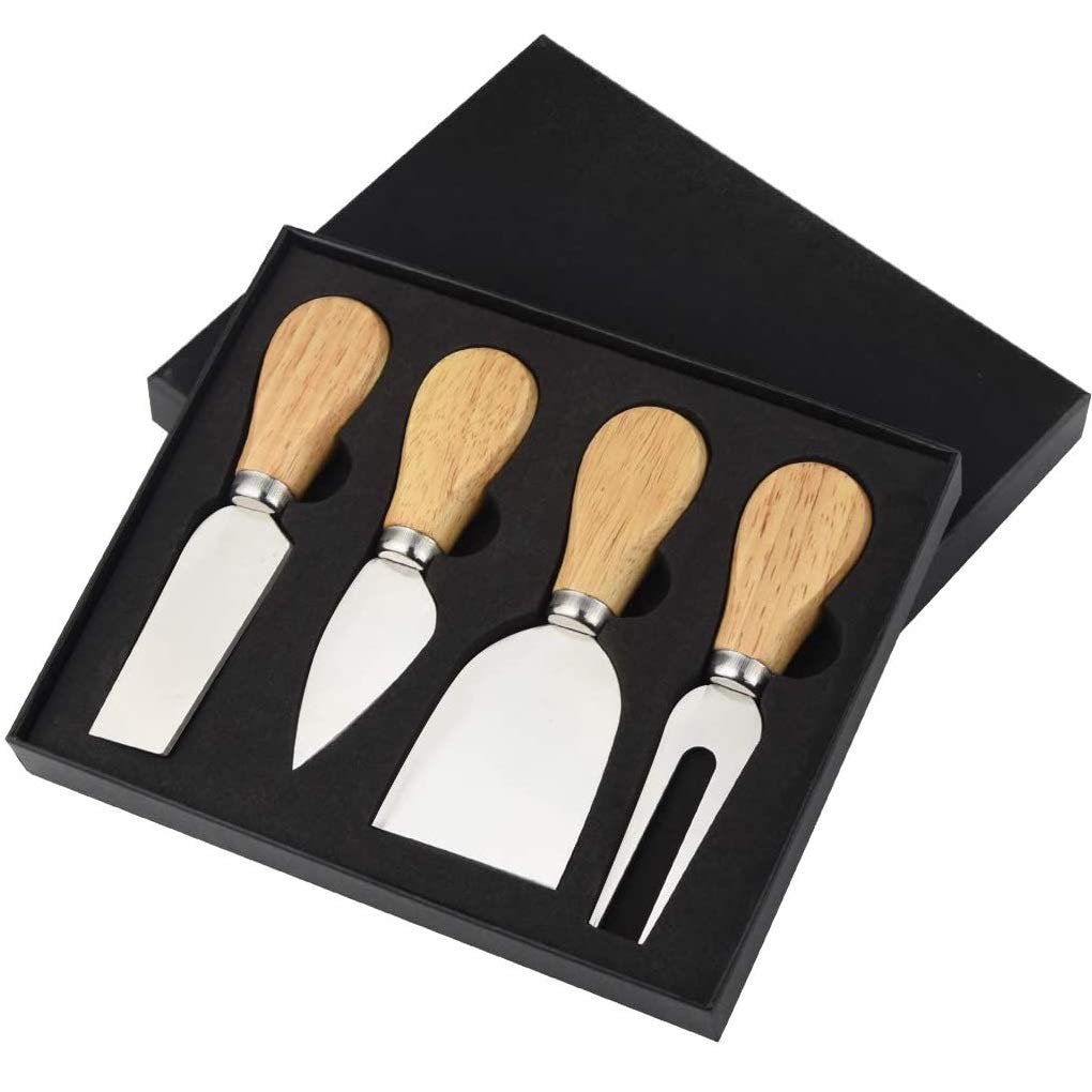 LTWQLing 4 Pieces Cheese Knives Set, Cheese cutlery, Steel Stainless Cheese Slicer Cheese Cutter with Wood Handle for Party Trays and Dinner Table