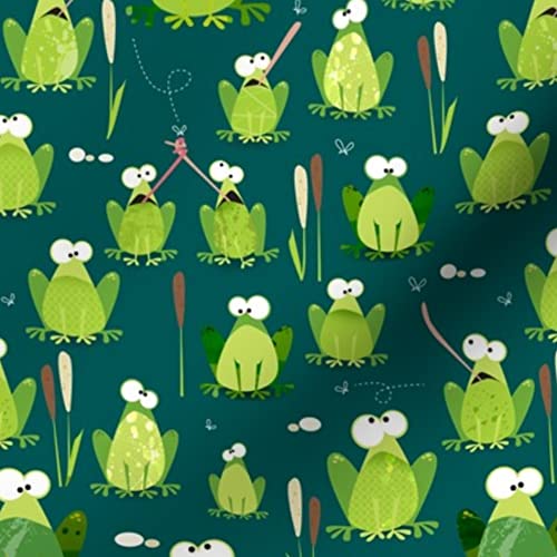 Spoonflower Fabric - Frog Toad Croak Teal Green Nature Amphibian Boys Kids Printed on Petal Signature Cotton Fabric Fat Quarter - Sewing Quilting Apparel Crafts Decor