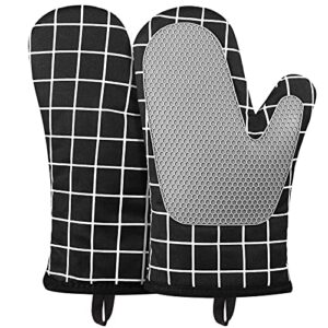 micacorn oven gloves heat resistant, silicone with cotton double oven mitts with cotton lining and non-slip surface for cooking baking grilling barbecue microwave gauntlet