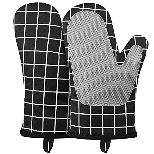 Micacorn Oven Gloves Heat Resistant, Silicone with Cotton Double Oven Mitts with Cotton Lining and Non-Slip Surface for Cooking Baking Grilling Barbecue Microwave Gauntlet