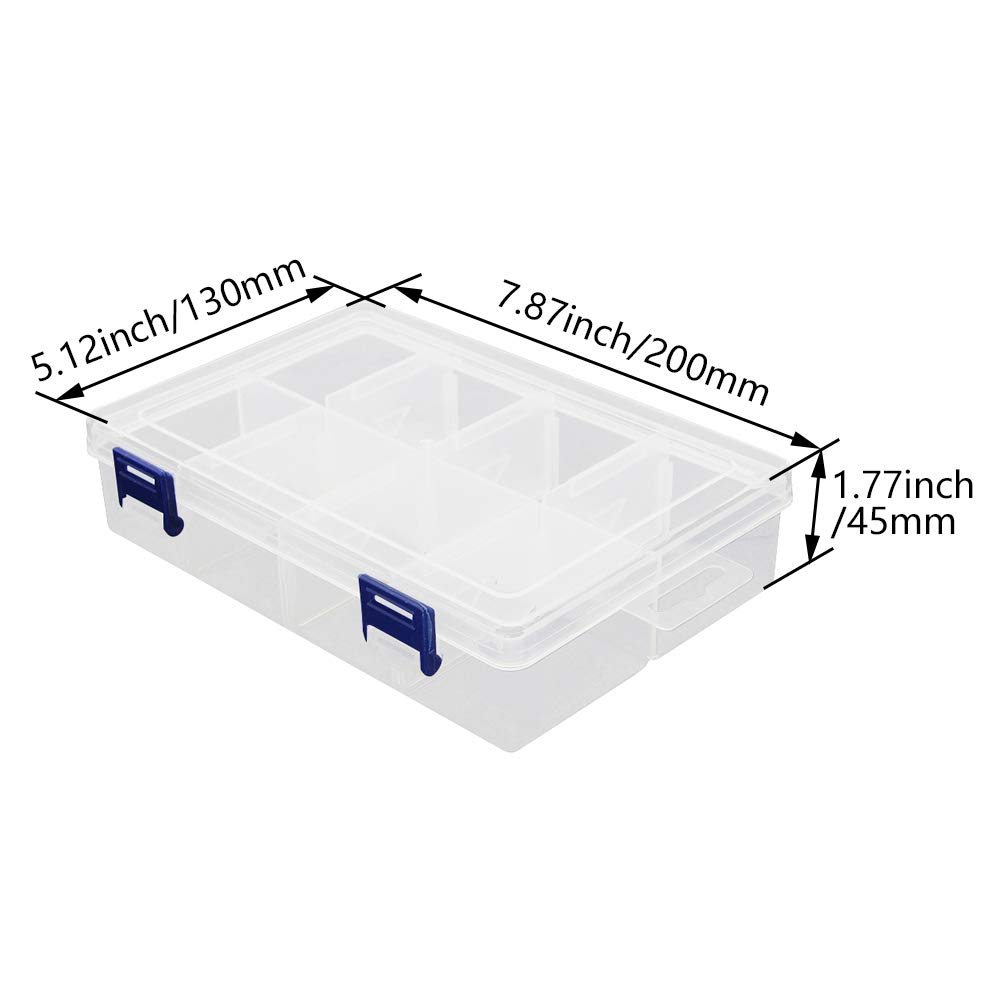 Yinpecly Component Storage Box 200x130x45mm Adjustable Divider 8 Grids Removable Compartment PP Organizer for Jewelry Beads Earring Container Tool Fishing Hook Small Accessories 1Pcs