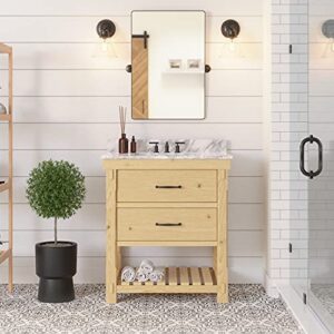 birmingham 30-inch bathroom vanity (carrara/driftwood): includes driftwood cabinet with authentic italian carrara marble countertop and white ceramic sink