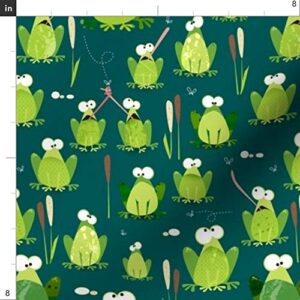 Spoonflower Fabric - Frog Toad Croak Teal Green Nature Amphibian Boys Kids Printed on Petal Signature Cotton Fabric Fat Quarter - Sewing Quilting Apparel Crafts Decor