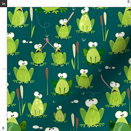 Spoonflower Fabric - Frog Toad Croak Teal Green Nature Amphibian Boys Kids Printed on Petal Signature Cotton Fabric Fat Quarter - Sewing Quilting Apparel Crafts Decor