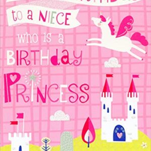 Designer Greetings Birthday Princess Unicorn and Castle Juvenile Birthday Card for Young Niece