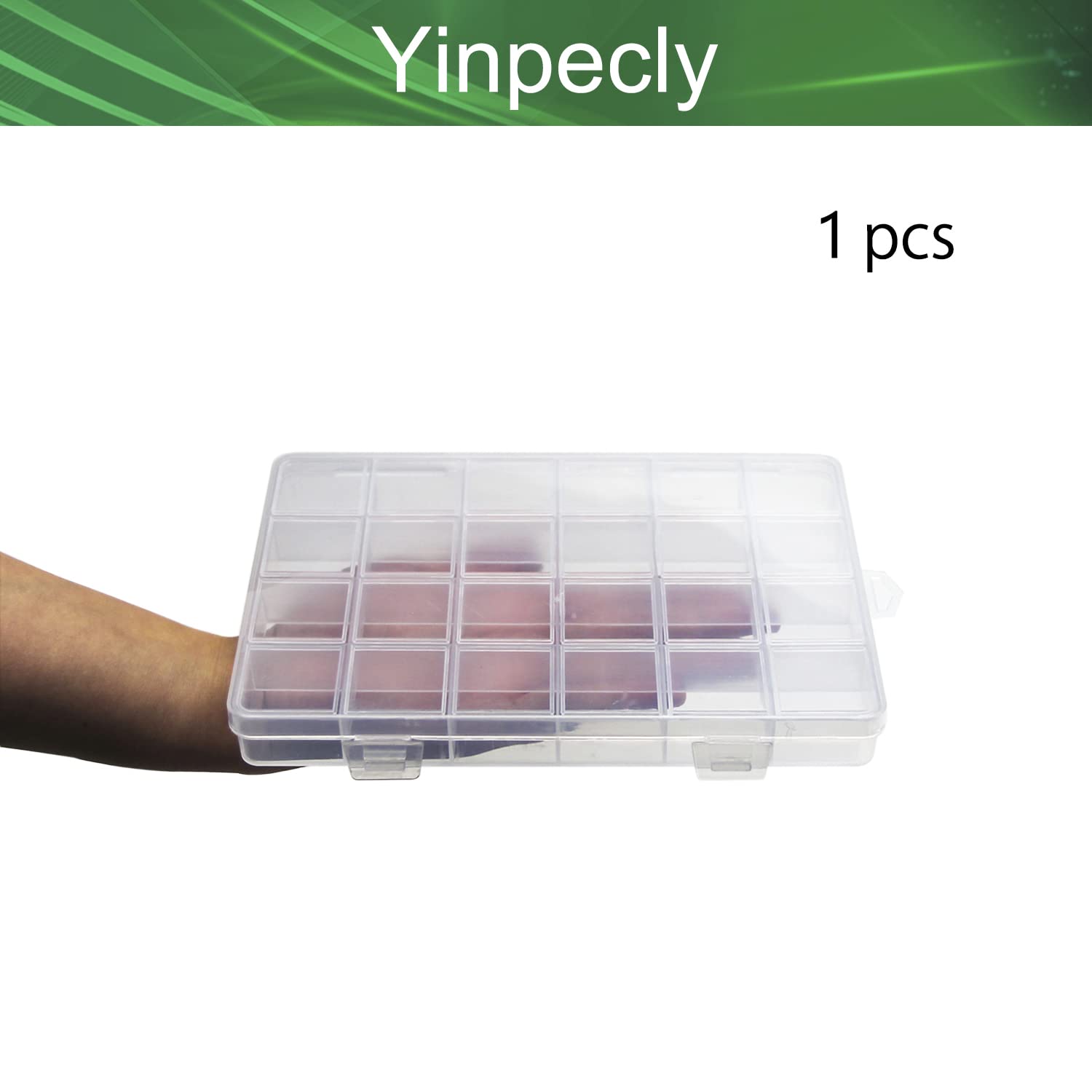 Yinpecly Component Storage Box 24 Grids Double Buckles Clear Organizer PS Fixed Dividers Electronic Component Containers Tool Boxes for Jewelry Beads Earring Tool Fishing Hook Small Accessories 1Pcs