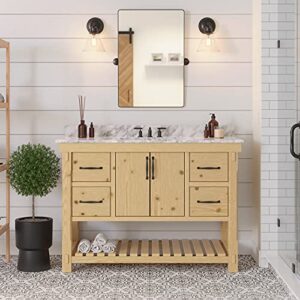 birmingham 48-inch bathroom vanity (carrara/driftwood): includes driftwood cabinet with authentic italian carrara marble countertop and white ceramic sink