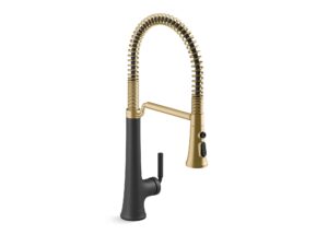 kohler 23765-bmb tone semi professional kitchen faucet, matte black moderne brass