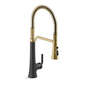 KOHLER 23765-BMB Tone Semi Professional Kitchen Faucet, Matte Black Moderne Brass