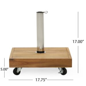 Christopher Knight Home Ralph Outdoor 49lb Square Umbrella Base - Acacia Wood and Stainless Steel - Teak