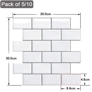 Yoillione Peel and Stick Backsplash for Kitchen: Self Adhesive Wall Tiles for Bathroom - Vinyl White Thick Back Splash Tile