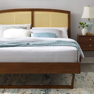 Modway Sierra Cane and Wood Queen Platform Bed with Angular Legs in Walnut