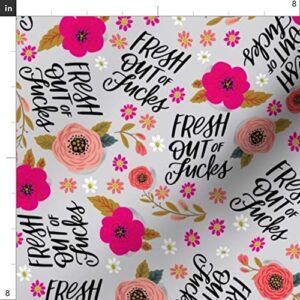 Spoonflower Fabric - Pretty Fresh Out Pink Flowers Floral Gray Rose Daisy Swear Curse Word Printed on Petal Signature Cotton Fabric Fat Quarter - Sewing Quilting Apparel Crafts Decor