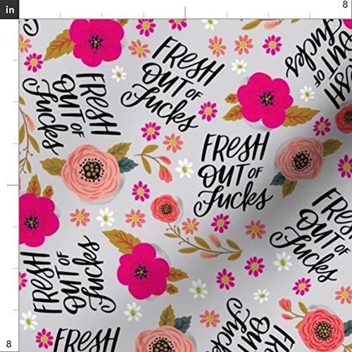 Spoonflower Fabric - Pretty Fresh Out Pink Flowers Floral Gray Rose Daisy Swear Curse Word Printed on Petal Signature Cotton Fabric Fat Quarter - Sewing Quilting Apparel Crafts Decor