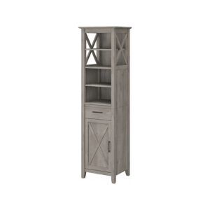 bush furniture key west bathroom tall narrow bookcase cabinet, driftwood gray