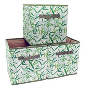 seta direct, green leaves patterned canvas collapsible storage bins cube storage shelf organizer [3 pack]