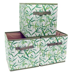 Seta Direct, Green Leaves Patterned Canvas Collapsible Storage Bins Cube Storage Shelf Organizer [3 Pack]