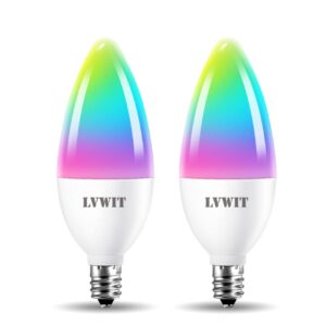 lvwit smart light bulb, b11 smart candelabra led bulb, e12 base(12mm) wifi chandelier light bulb, color changing, dimmable, work with alexa home amazon echo, no hub required, 470 lumen 4.9w 2 pack