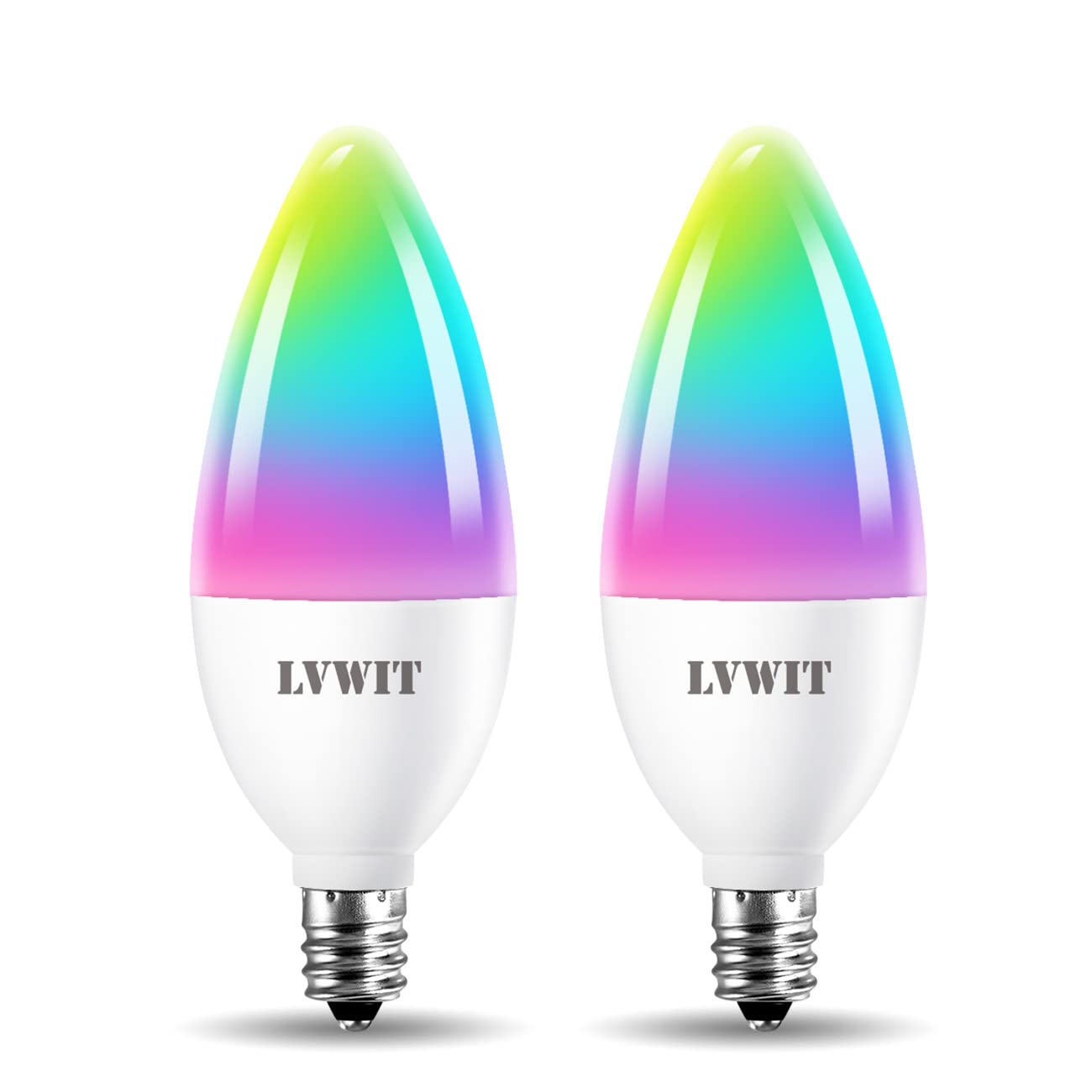 LVWIT Smart Light Bulb, B11 Smart Candelabra LED Bulb, E12 Base(12mm) WiFi Chandelier Light Bulb, Color Changing, Dimmable, Work with Alexa Home Amazon Echo, No Hub Required, 470 Lumen 4.9W 2 Pack