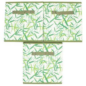 Seta Direct, Green Leaves Patterned Canvas Collapsible Storage Bins Cube Storage Shelf Organizer [3 Pack]