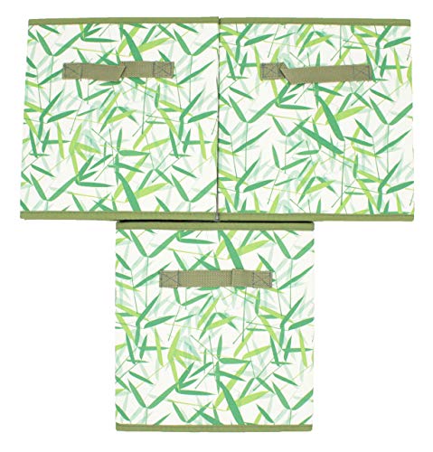 Seta Direct, Green Leaves Patterned Canvas Collapsible Storage Bins Cube Storage Shelf Organizer [3 Pack]