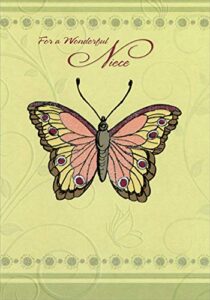 designer greetings butterfly with sparkling glitter accents on green niece birthday card