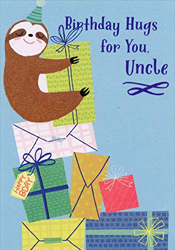 Designer Greetings Cute Sloth Hugs Present Juvenile Uncle Birthday Card from Child : Kid