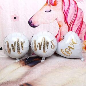 Kubert 9 Pack 18 inch Round White Gold Glitter Print Mr & Mrs LOVE Foil Balloons bride to be marriage Wedding Valentines Day Air Globos Supplies