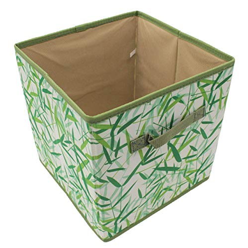 Seta Direct, Green Leaves Patterned Canvas Collapsible Storage Bins Cube Storage Shelf Organizer [3 Pack]