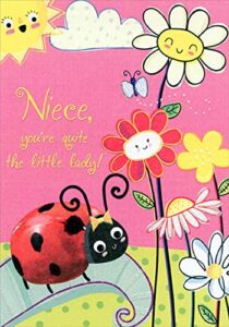 designer greetings ladybug closeup and smiling flowers and sun juvenile : kids birthday card and stickers for young niece