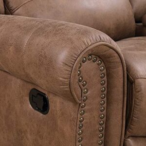 Madrona Burke Nova Brown 87" Sofa with Dual Recliners, Nailhead Trim, and Pillow Back