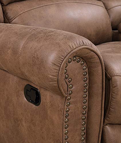 Madrona Burke Nova Brown 87" Sofa with Dual Recliners, Nailhead Trim, and Pillow Back