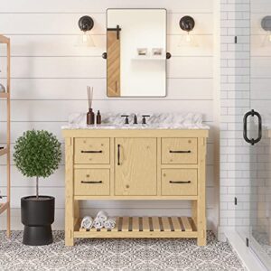 birmingham 42-inch bathroom vanity (carrara/driftwood): includes driftwood cabinet with authentic italian carrara marble countertop and white ceramic sink