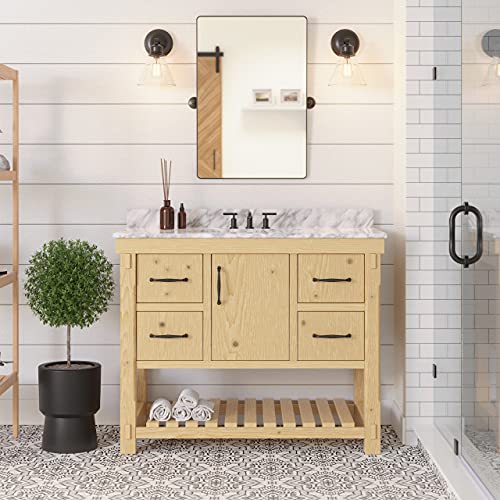 Birmingham 42-inch Bathroom Vanity (Carrara/Driftwood): Includes Driftwood Cabinet with Authentic Italian Carrara Marble Countertop and White Ceramic Sink