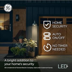 GE LED+ A19 Dusk to Dawn LED Light Bulb, Automatic On/Off Outdoor Security Light, Daylight (2 Pack)