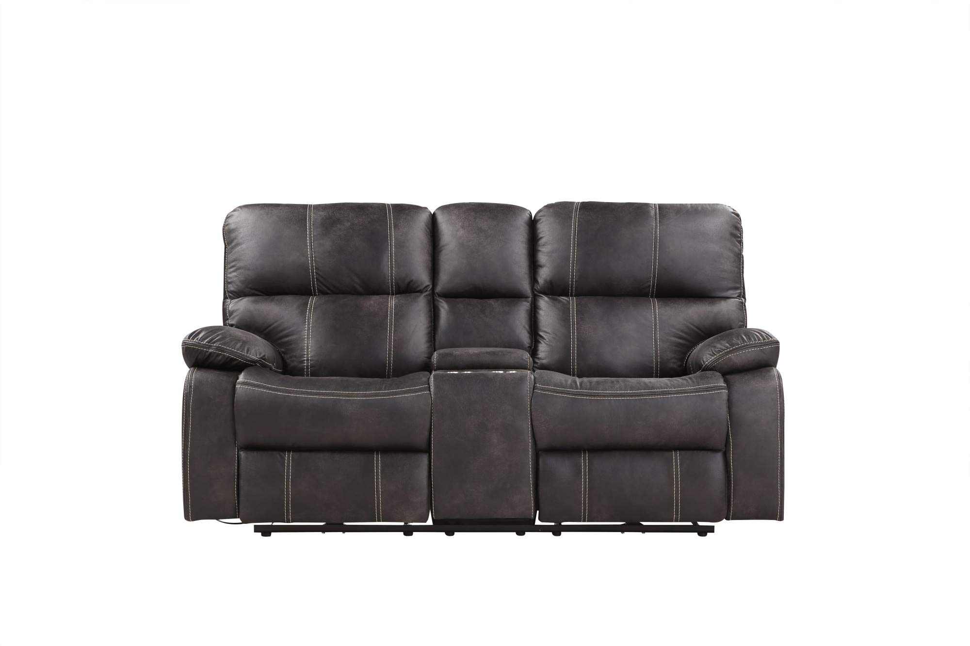 Madrona Burke Zoey Dark Graphite Power Loveseat with Dual Recliners, Hidden Storage, and USB Charging Station