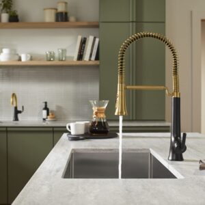 KOHLER 23765-BMB Tone Semi Professional Kitchen Faucet, Matte Black Moderne Brass