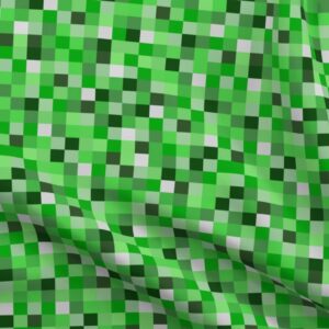 Spoonflower Fabric - Green Computer Video Games Gaming Kids Gaming Pixels Squares Printed on Petal Signature Cotton Fabric Fat Quarter - Sewing Quilting Apparel Crafts Decor