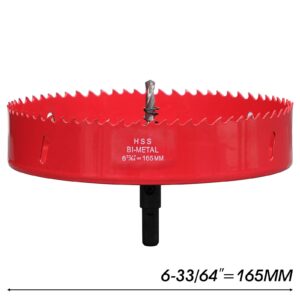 6-1/2 inch HSS Bi-Metal Hole Saw, Red Finish Corn Hole Cutter 165 mm for Wood Boards, Soft Metal Sheet, Drywall and Plastic