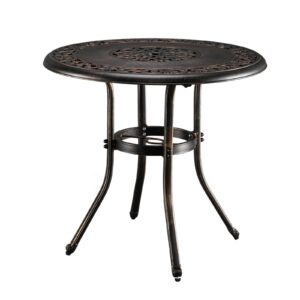 vingli 32" outdoor dining table, round patio diningtable with umbrella hole, cast aluminum outdoor bistro table outdoor furniture garden table (bronze, 32" dia x 29 h) (bronze)