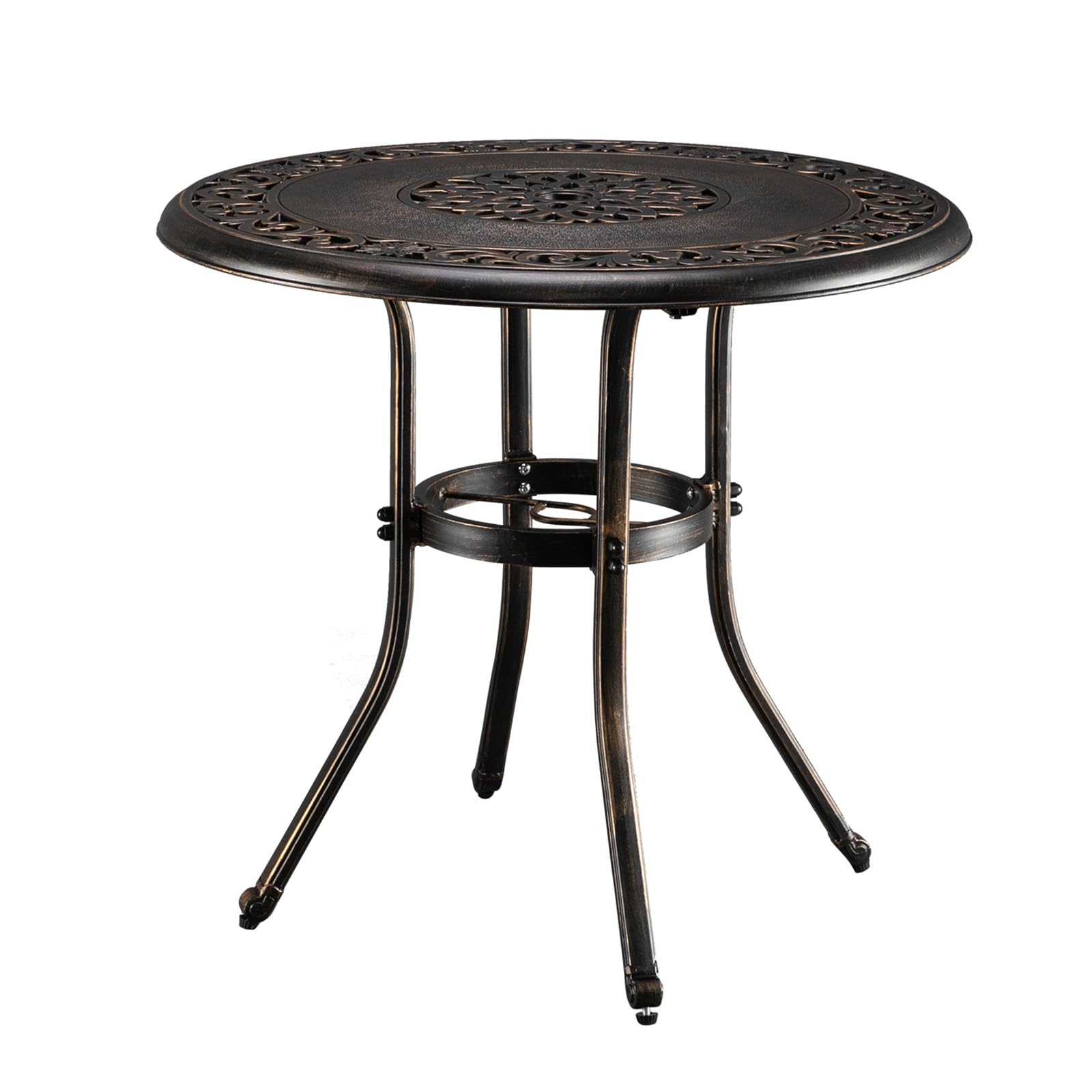 VINGLI 32" Outdoor Dining Table, Round Patio DiningTable with Umbrella Hole, Cast Aluminum Outdoor Bistro Table Outdoor Furniture Garden Table (Bronze, 32" Dia x 29 H) (Bronze)