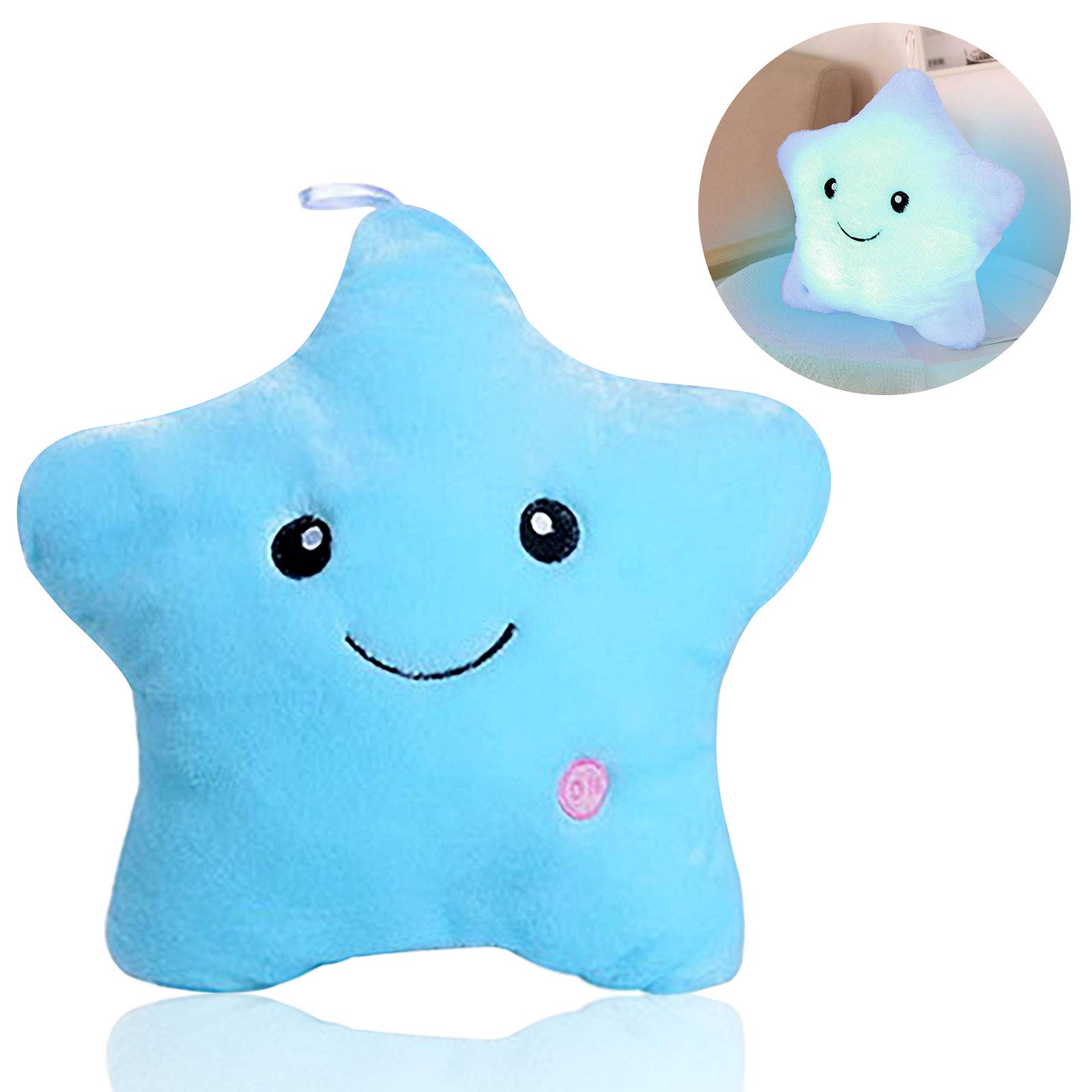 KAHEAUM Creative Twinkle Star Glowing LED Night Light Up Plush Pillows Stuffed Toys Birthday Gifts for Kid Children Friends,Couch Bed Throw Pillows Decorative Light Blue Throw Pillow Covers