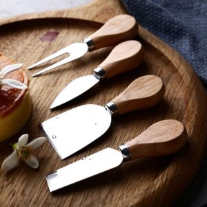 LTWQLing 4 Pieces Cheese Knives Set, Cheese cutlery, Steel Stainless Cheese Slicer Cheese Cutter with Wood Handle for Party Trays and Dinner Table