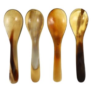 hemoton 4pcs buffalo horn caviar spoons long handle dessert spoon coffee stirring spoons dinner serving spoon kitchen silverware for ice cream tea soup