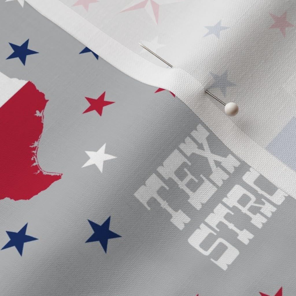 Spoonflower Fabric - Texas Strong White Blue Star Red Cowboy Patriotic Gray State Pride Printed on Petal Signature Cotton Fabric Fat Quarter - Sewing Quilting Apparel Crafts Decor