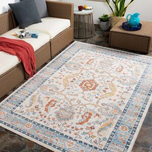 Hauteloom Shafter Living Room, Bedroom Patio Outdoor Area Rug - Beige, Blue, Red - 7'10" x 10'