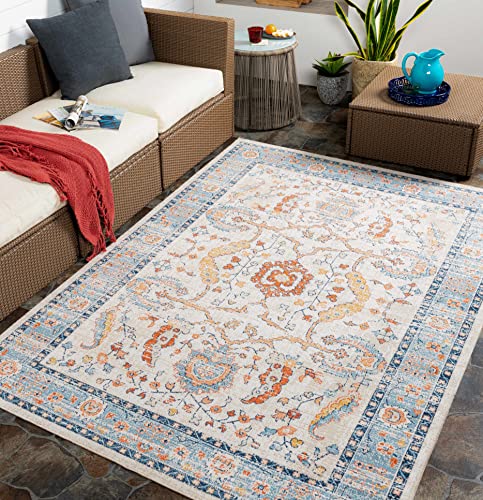 Hauteloom Shafter Living Room, Bedroom Patio Outdoor Area Rug - Beige, Blue, Red - 7'10" x 10'