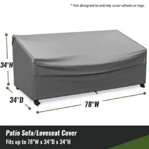 NUPICK Patio Sofa Cover, 78 Inch Outdoor Furniture 3-Seat Couch Cover, 100% Waterproof, Rip-Stop and Weather Resistant, Grey