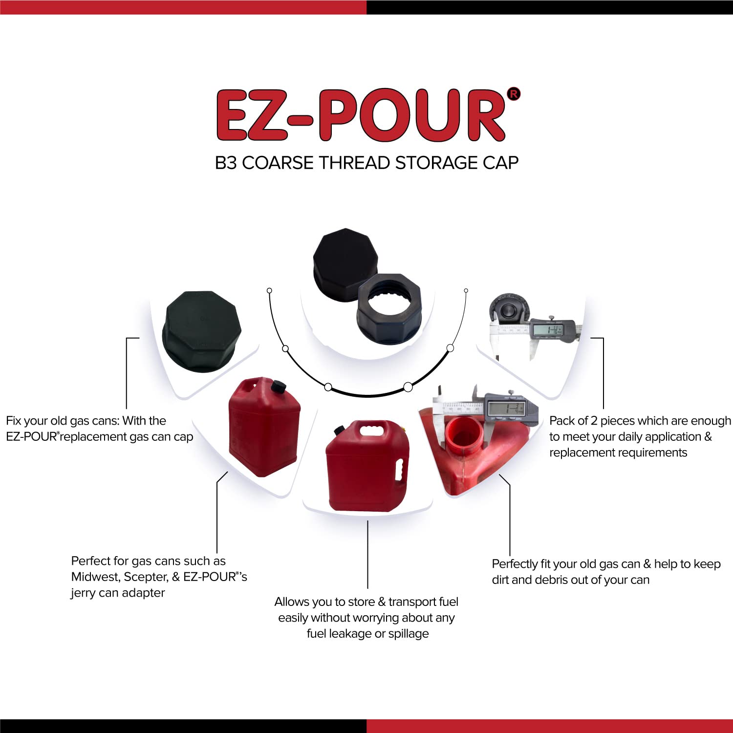 EZ-POUR Fine Threads Base Cap Kit, Spout Base Cap and Solid Block Off Cap Replacement Spout, Blitz, Gott,Rubbermaid Cans