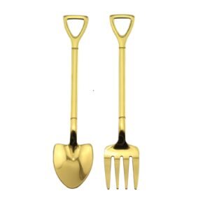 coffee spoons forks and spoons 2-piece stainless steel gold shovel shape coffee spoon appetizer fork-creative tableware dessert spoons, stirring, mixing, sugar, stir, teaspoon set for home,